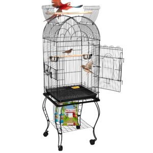 zeny 63.5 inch open-top birdcage, wrought iron bird cage with slide-out tray + detachable rolling stand, pet parrot cage for parakeets cockatoo cockatiels, play-top birdcage