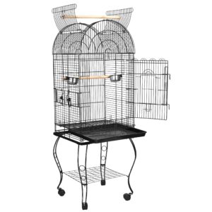 ZENY 63.5 Inch Open-Top Birdcage, Wrought Iron Bird Cage with Slide-Out Tray + Detachable Rolling Stand, Pet Parrot Cage for Parakeets Cockatoo Cockatiels, Play-Top Birdcage