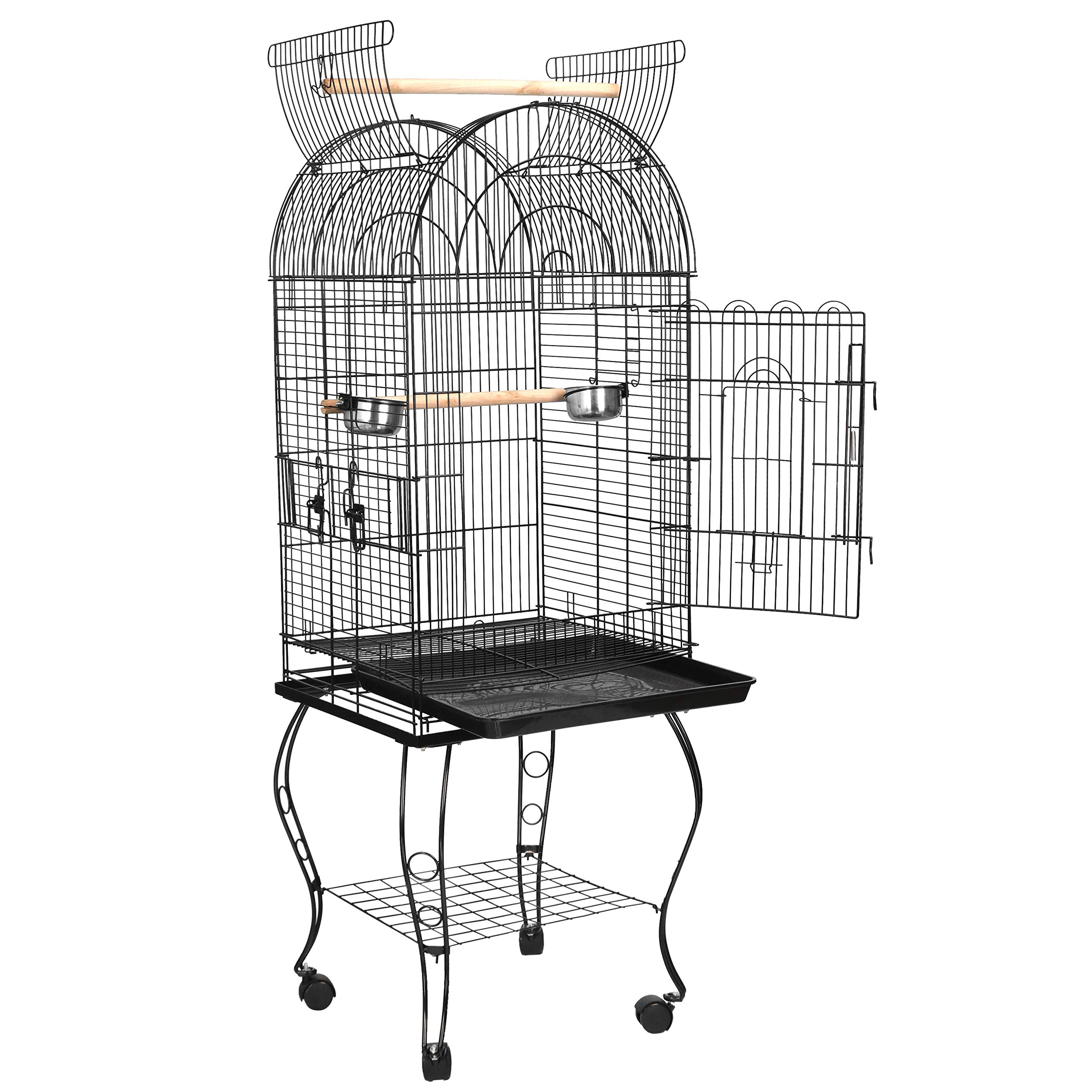 ZENY 63.5 Inch Open-Top Birdcage, Wrought Iron Bird Cage with Slide-Out Tray + Detachable Rolling Stand, Pet Parrot Cage for Parakeets Cockatoo Cockatiels, Play-Top Birdcage