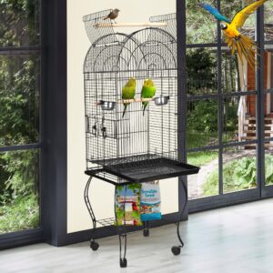 ZENY 63.5 Inch Open-Top Birdcage, Wrought Iron Bird Cage with Slide-Out Tray + Detachable Rolling Stand, Pet Parrot Cage for Parakeets Cockatoo Cockatiels, Play-Top Birdcage