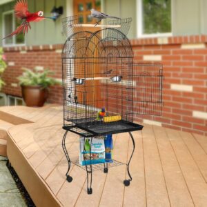 ZENY 63.5 Inch Open-Top Birdcage, Wrought Iron Bird Cage with Slide-Out Tray + Detachable Rolling Stand, Pet Parrot Cage for Parakeets Cockatoo Cockatiels, Play-Top Birdcage