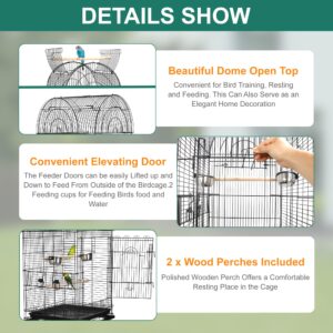 ZENY 63.5 Inch Open-Top Birdcage, Wrought Iron Bird Cage with Slide-Out Tray + Detachable Rolling Stand, Pet Parrot Cage for Parakeets Cockatoo Cockatiels, Play-Top Birdcage