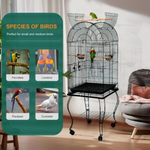 ZENY 63.5 Inch Open-Top Birdcage, Wrought Iron Bird Cage with Slide-Out Tray + Detachable Rolling Stand, Pet Parrot Cage for Parakeets Cockatoo Cockatiels, Play-Top Birdcage