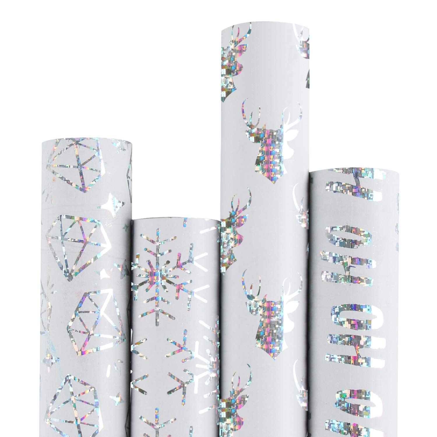 RUSPEPA Christmas Wrapping paper-White Paper With Sliver Shiney Pattern Perfect for Christmas-4 Roll-30Inch X 10Feet Per Roll