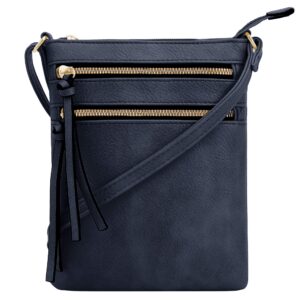 deluxity | crossbody purse bag | functional multi pocket double zipper purse | adjustable strap | medium size purse | navy