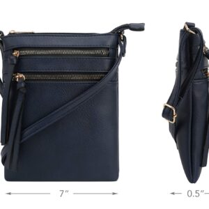 DELUXITY | Crossbody Purse Bag | Functional Multi Pocket Double Zipper Purse | Adjustable Strap | Medium Size Purse | Navy