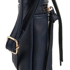 DELUXITY | Crossbody Purse Bag | Functional Multi Pocket Double Zipper Purse | Adjustable Strap | Medium Size Purse | Navy