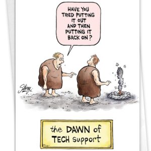 NobleWorks - 1 Funny Birthday Card Cartoons - Hilarious Comic Humor, Notecard with Envelope - Dawn of Tech Support C4038BDG