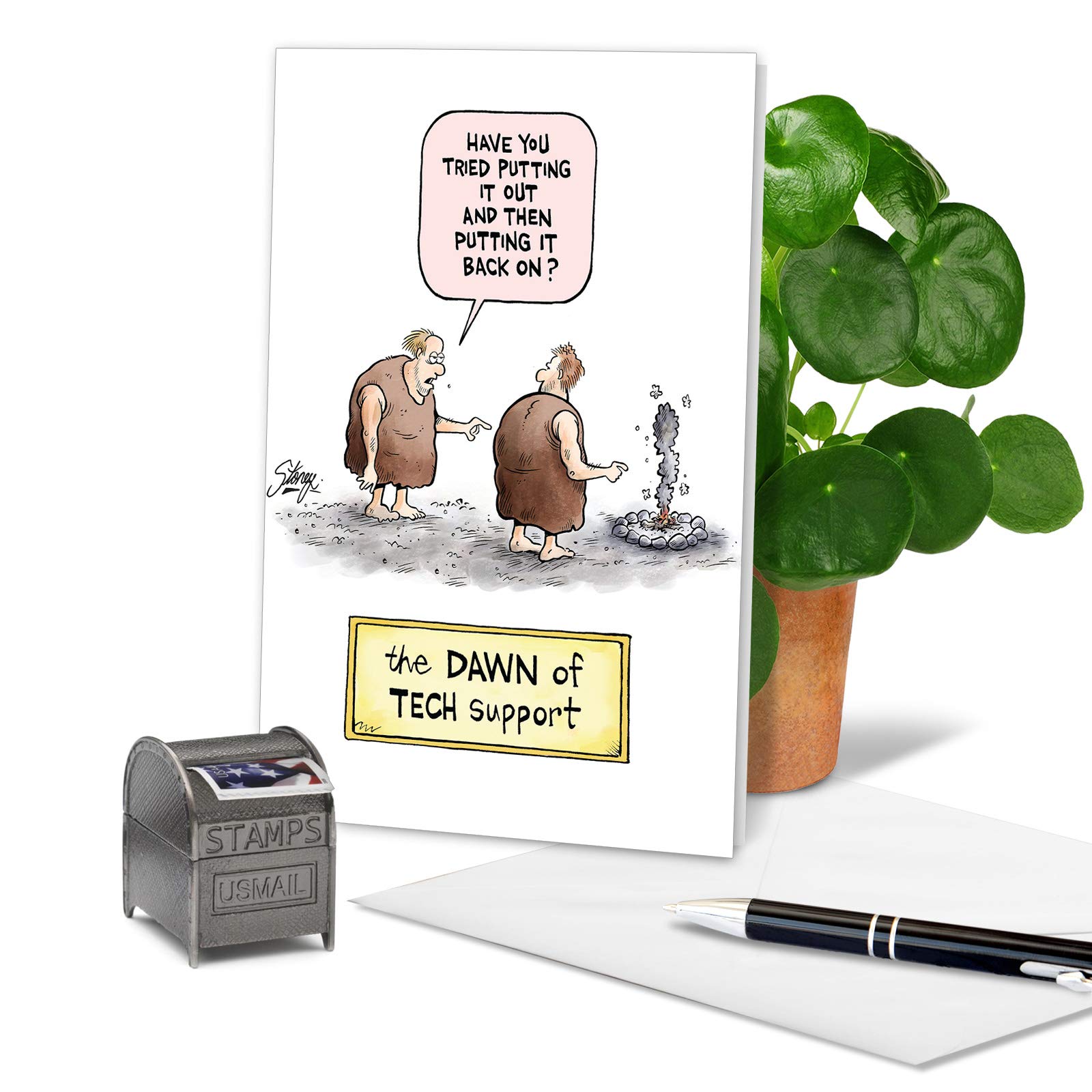 NobleWorks - 1 Funny Birthday Card Cartoons - Hilarious Comic Humor, Notecard with Envelope - Dawn of Tech Support C4038BDG