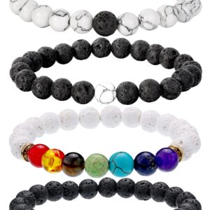 Bememo 4 Pieces Chakra Bracelets for Men Women Aromatherapy Essential Oil Diffuser Lava Stone Bracelets for Yoga Bracelets 7 Colors Chakra Beads