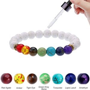 Bememo 4 Pieces Chakra Bracelets for Men Women Aromatherapy Essential Oil Diffuser Lava Stone Bracelets for Yoga Bracelets 7 Colors Chakra Beads