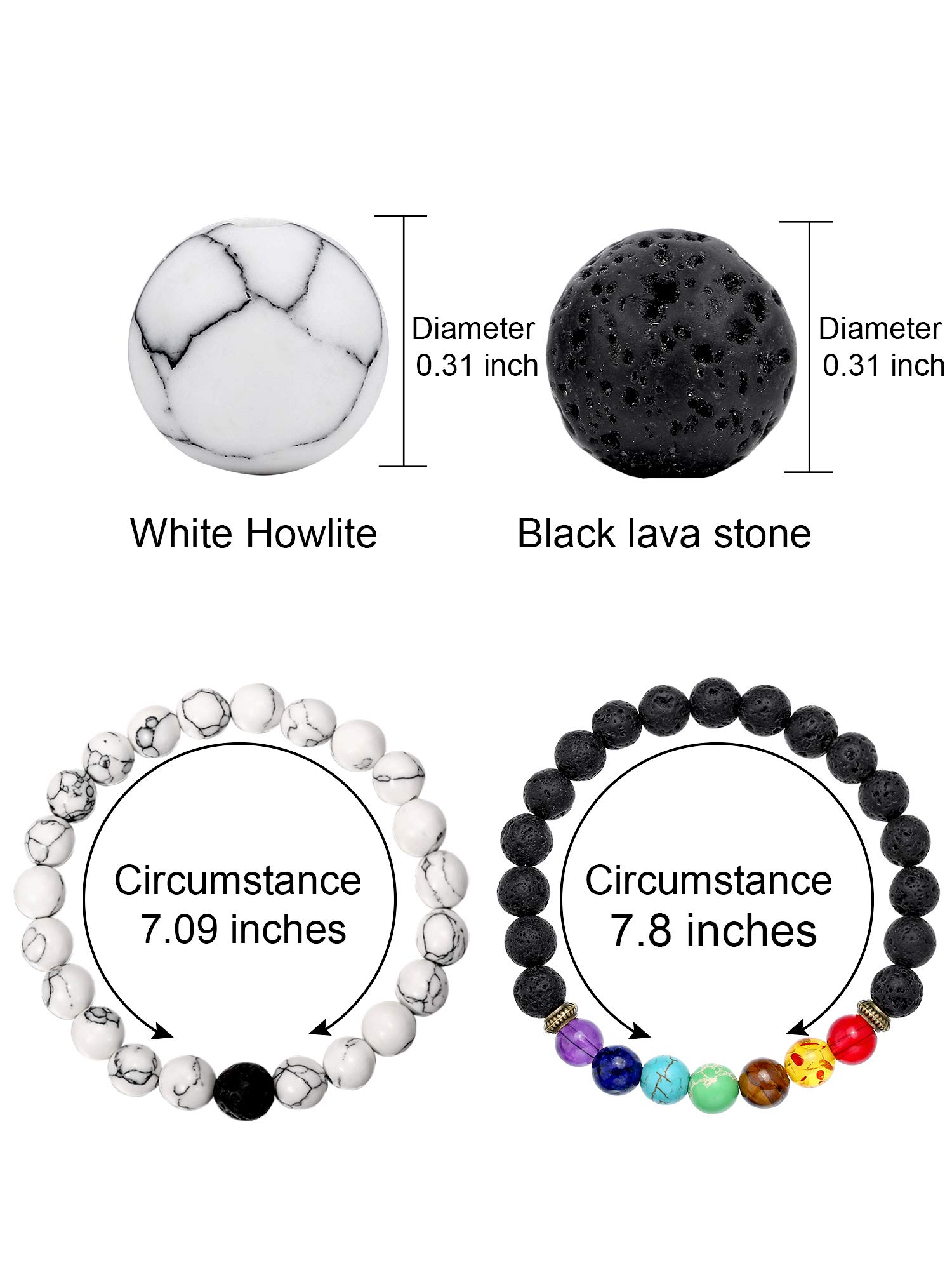 Bememo 4 Pieces Chakra Bracelets for Men Women Aromatherapy Essential Oil Diffuser Lava Stone Bracelets for Yoga Bracelets 7 Colors Chakra Beads