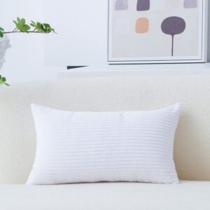 home brilliant oblong pillow cover decorative striped corduroy rectangle cushion cover for couch, 12 x 20 inch, pure white