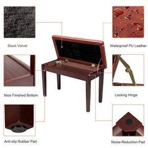 Bonnlo Brown Duet Piano Bench with Storage Compartment and Thick Cushion Hinged top Artist Duet Seat