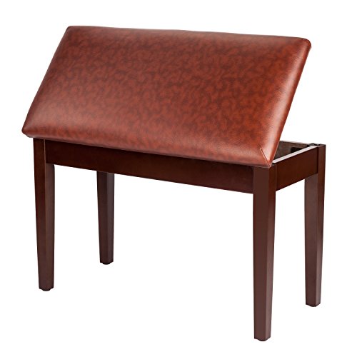 Bonnlo Brown Duet Piano Bench with Storage Compartment and Thick Cushion Hinged top Artist Duet Seat