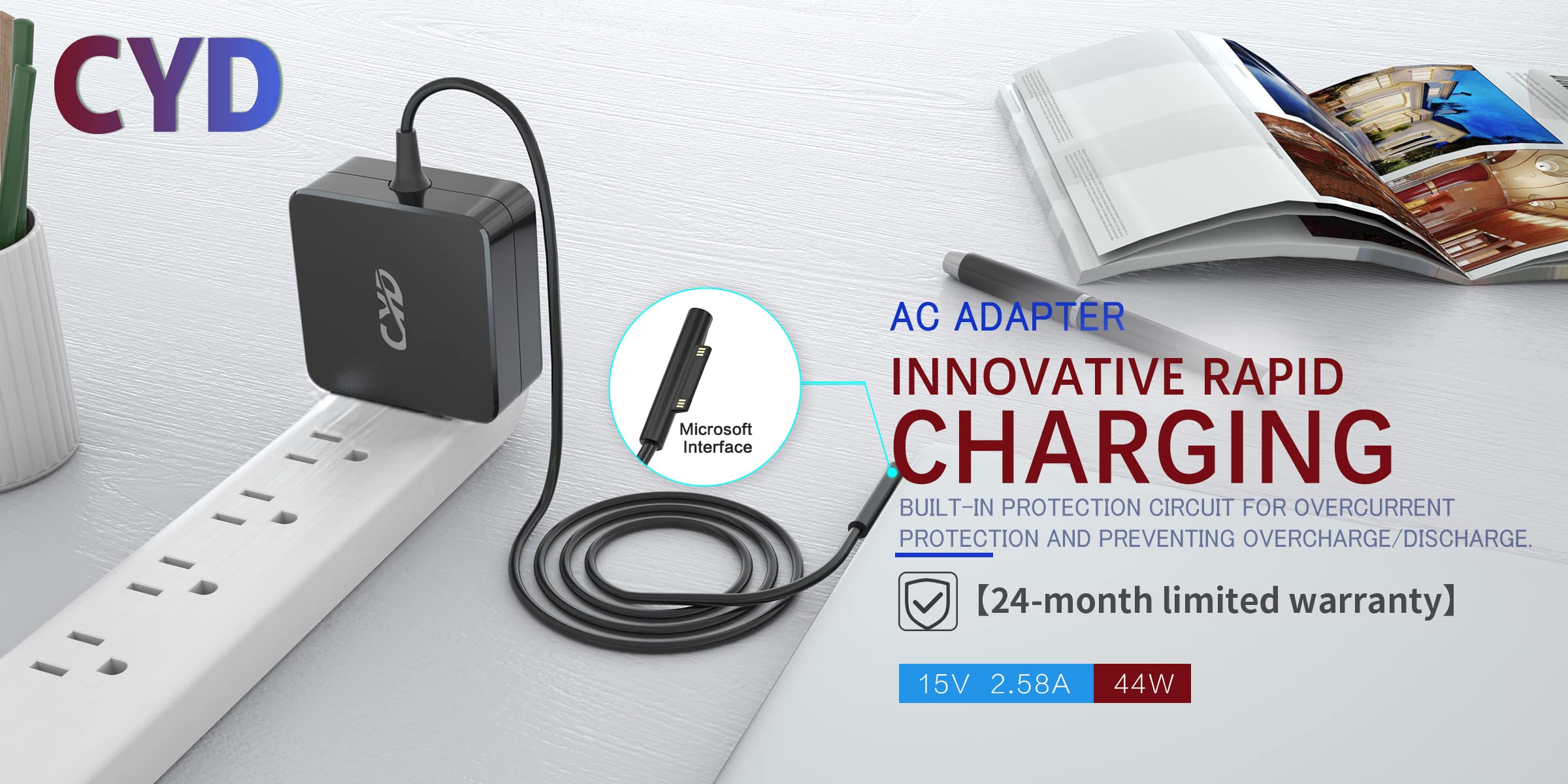 CYD 44w Tablet-Computer Chargers Compatible for Surface Laptop Go 2 3 4, Surface book 2 Surface-laptop pro 3 pro 4 pro 5, laptop-charger for Surface 1706 1800 1735 1736