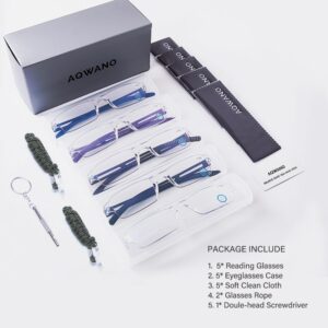 AQWANO Rimless Reading Glasses for Women Men, Clear Frame Readers Computer Blue Light Blocking Anti Glare Filter Lightweight,2.0