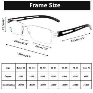 AQWANO Rimless Reading Glasses for Women Men, Clear Frame Readers Computer Blue Light Blocking Anti Glare Filter Lightweight,2.0