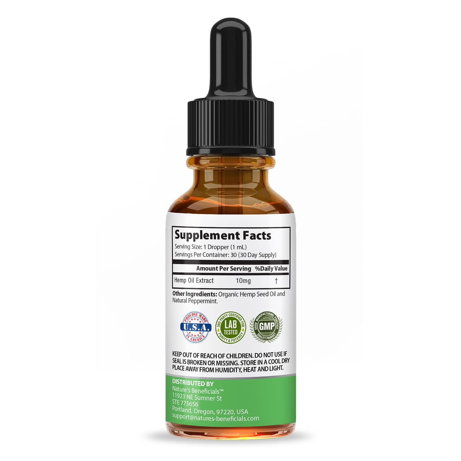 NATURE'S BENEFICIALS Organic Hemp Oil Extract Drops, 300mg - Omega Fatty Acids 3 6 9, Non-GMO Ultra-Pure CO2 Extracted