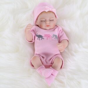 ENADOLL Reborn Baby Doll Realistic Silicone Vinyl Baby Girl 10 inch Lifelike Doll Gift Set for Ages 3+(10 inch, close Eyes girl)