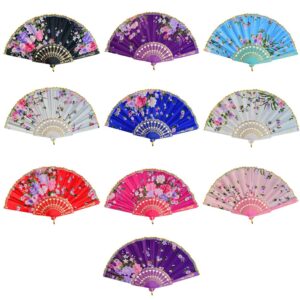 miayon 10pcs floral folding hand fan vintage retro silk handheld fans lace folding fan wedding dancing church party (random color)