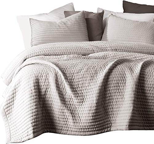 KASENTEX Quilt Mini Set-Stone Washed-Super Soft Bedspread-Light Weight-White Down Alternative Microfiber Fill-Machine Washable-Solid Colors, Full/Queen +2 Shams, Camel