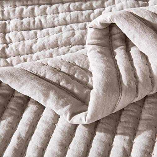 KASENTEX Quilt Mini Set-Stone Washed-Super Soft Bedspread-Light Weight-White Down Alternative Microfiber Fill-Machine Washable-Solid Colors, Full/Queen +2 Shams, Camel