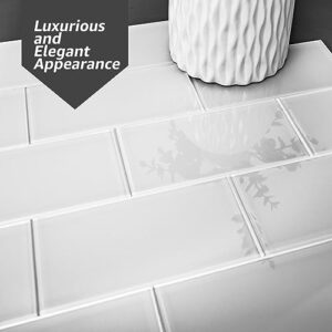 Art3d 40-Piece Peel and Stick Glass Tiles for Kitchen Backsplash, 3" x 6" White Subway Backsplash Tiles