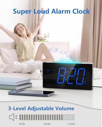 Digital Alarm Clock for Bedroom - 7 Color Night Light,2 USB Chargers,7.5" Large Number Screen & Slider Dimmer,12/24 H,Battery Backup,Easy Loud Electric Alarm Clock for Heavy Sleeper,Boy&Girl Kid Teen