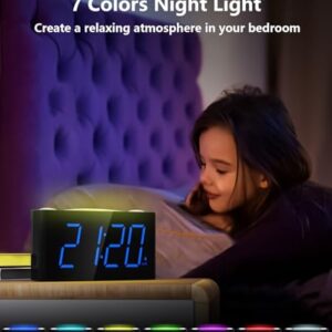 Digital Alarm Clock for Bedroom - 7 Color Night Light,2 USB Chargers,7.5" Large Number Screen & Slider Dimmer,12/24 H,Battery Backup,Easy Loud Electric Alarm Clock for Heavy Sleeper,Boy&Girl Kid Teen