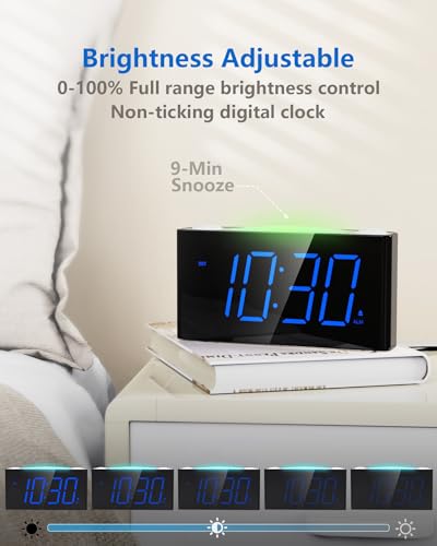 Digital Alarm Clock for Bedroom - 7 Color Night Light,2 USB Chargers,7.5" Large Number Screen & Slider Dimmer,12/24 H,Battery Backup,Easy Loud Electric Alarm Clock for Heavy Sleeper,Boy&Girl Kid Teen