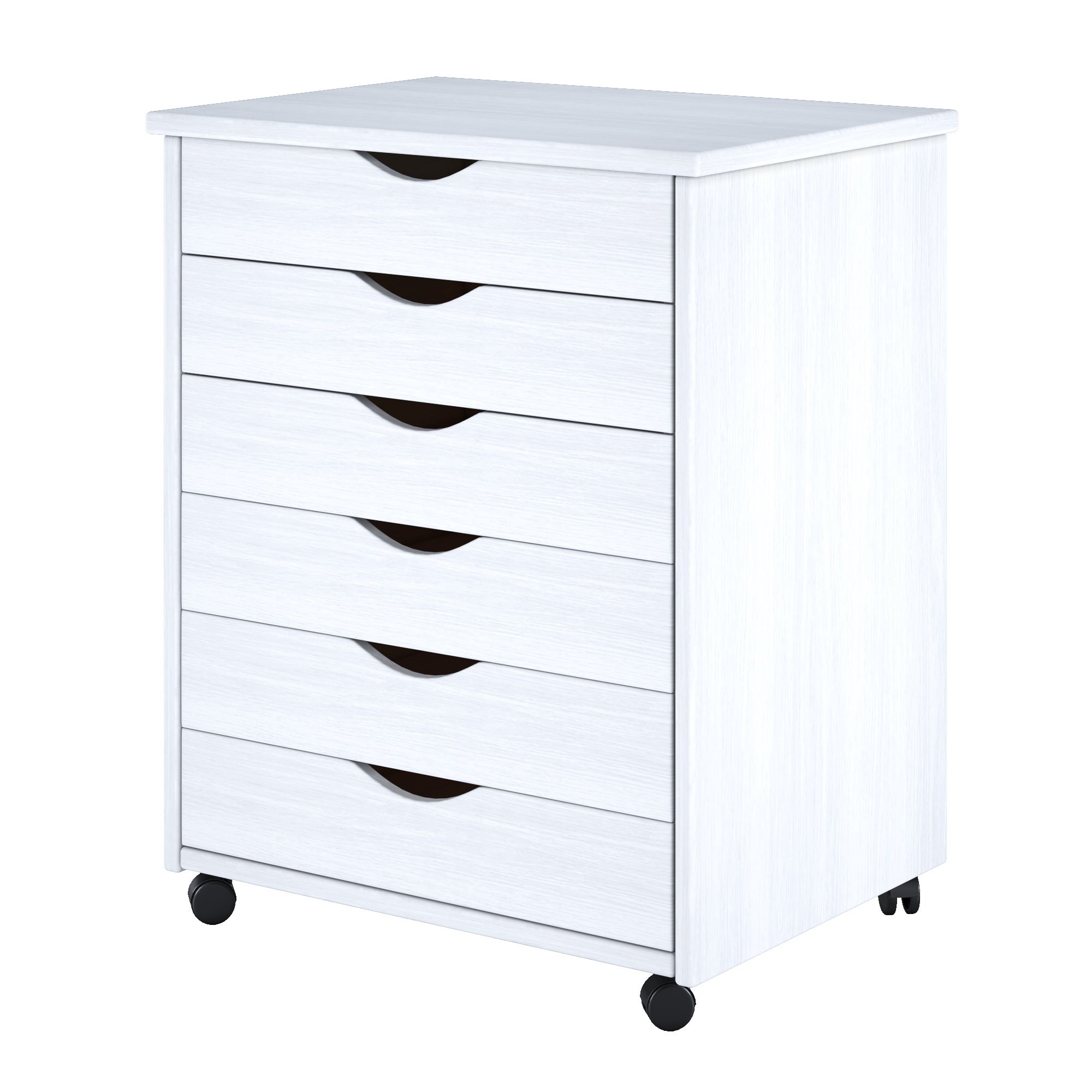 Adeptus Original Roll Cart, Solid Wood, 6 Drawer Extra Wide Drawers Roll Carts, White