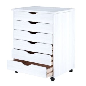 Adeptus Original Roll Cart, Solid Wood, 6 Drawer Extra Wide Drawers Roll Carts, White