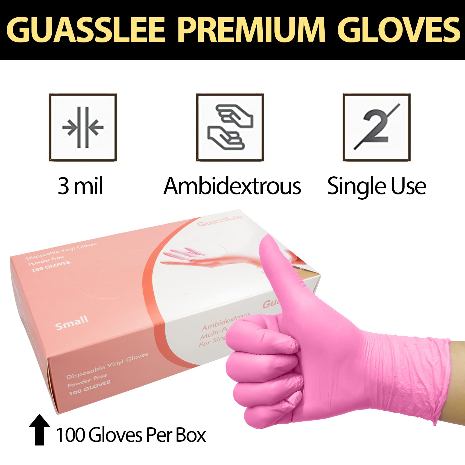 100 Pack Pink Vinyl Disposable Gloves - Latex Free and Power Free Food Grade Exam Gloves for Cleaning Food Prep Kitchen Use, Small