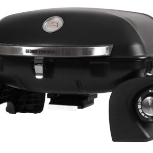 George Foreman Portable Gas BBQ with Integrated Thermostat, Black, Lightweight & Compact, Steel Body & Automatic Ignition, Gas Barbecue, GFSBBQ1