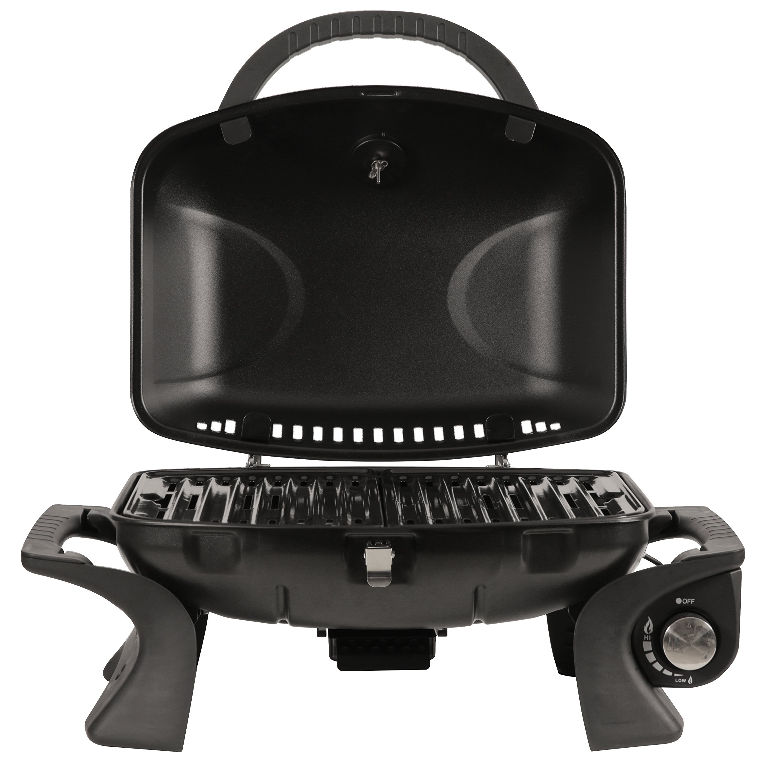 George Foreman Portable Gas BBQ with Integrated Thermostat, Black, Lightweight & Compact, Steel Body & Automatic Ignition, Gas Barbecue, GFSBBQ1