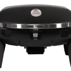 George Foreman Portable Gas BBQ with Integrated Thermostat, Black, Lightweight & Compact, Steel Body & Automatic Ignition, Gas Barbecue, GFSBBQ1