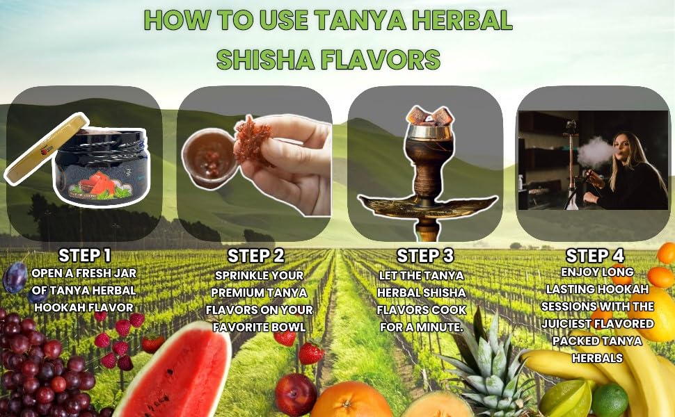 Tanay Herbal Hookah Molasses Fruit Mix Hookah Shisha Flavors, Premium Tobacco & Nicotine Free, Fruit Variety Pack, 50-Gram Packs (Pack of 6)