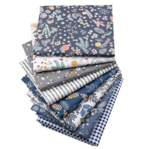 hanjunzhao checked striped floral quilting fabric, dark blue gray fat quarters fabric bundles,18 x 22 inches