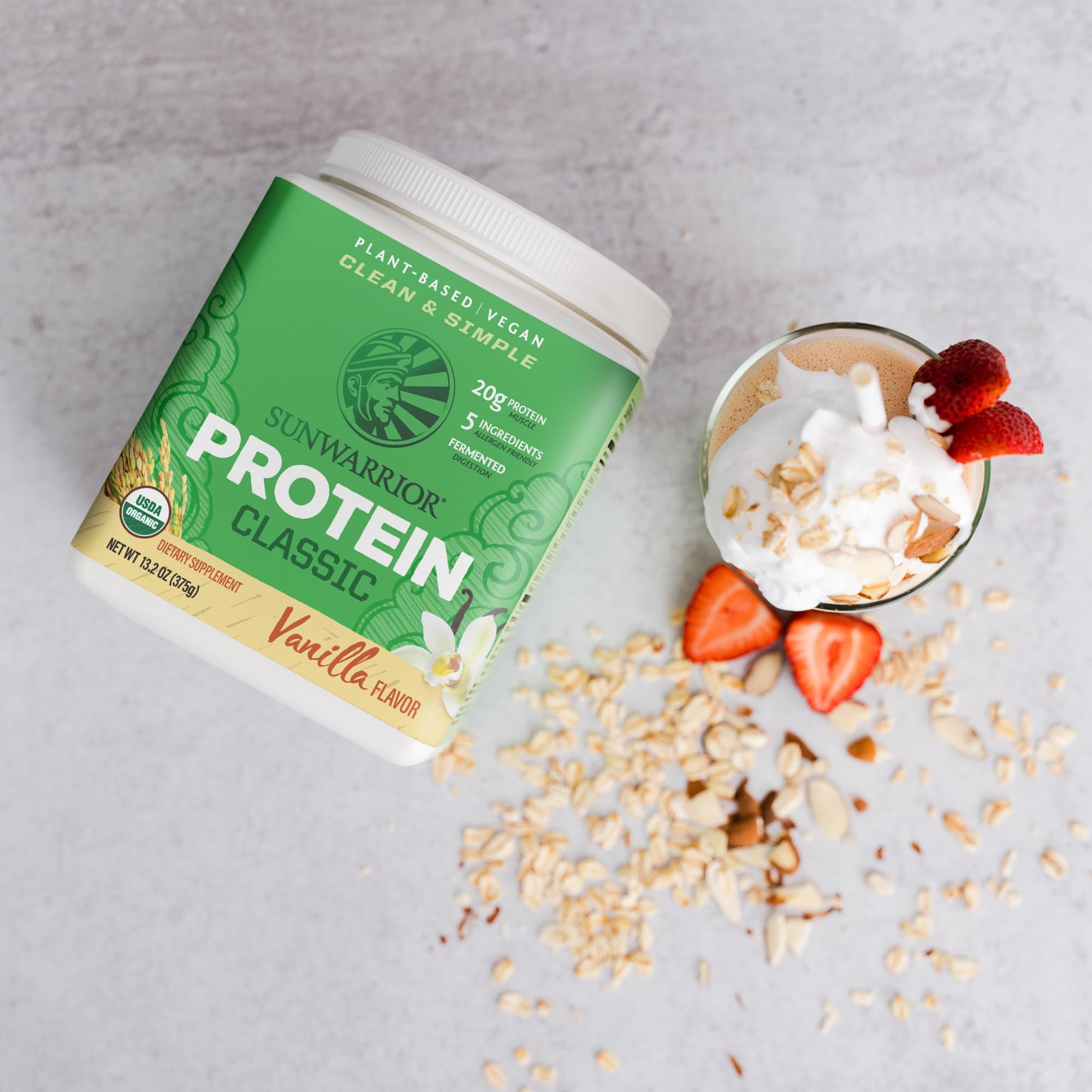 Brown Rice Protein Powder with Bcaa & Amino Acids Raw Rice Protein Shake Gluten Free Low Carb Dairy Free | Plant Based Classic Sprouted Brown Rice Protein Powder Vanilla 375g by Sunwarrior