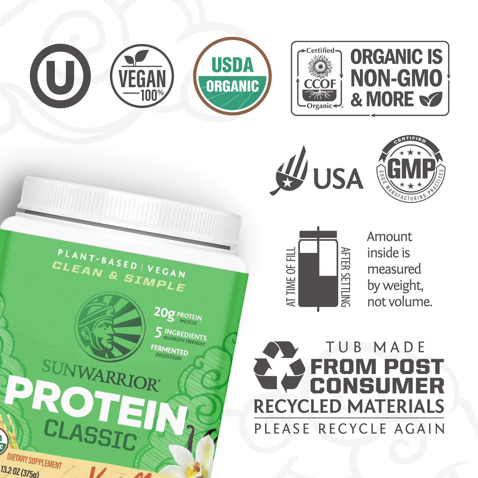 Brown Rice Protein Powder with Bcaa & Amino Acids Raw Rice Protein Shake Gluten Free Low Carb Dairy Free | Plant Based Classic Sprouted Brown Rice Protein Powder Vanilla 375g by Sunwarrior