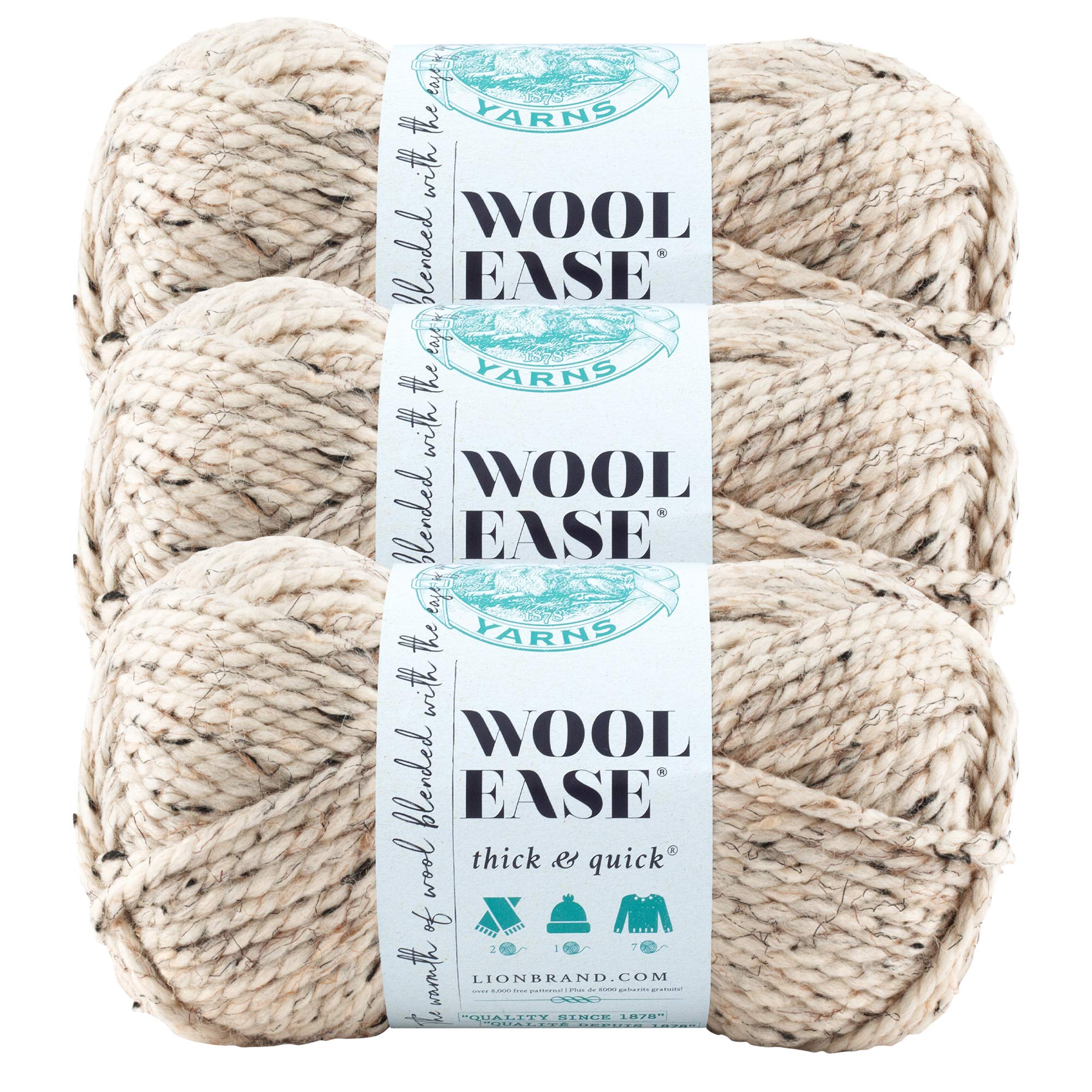 (3 Pack) Lion Brand Yarn 640-123E Wool-Ease Thick and Quick Yarn , 97 Meters, Oatmeal3