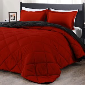 downluxe twin comforter set - red and black twin comforter, soft bedding sets for all seasons - 2 pieces - 1 comforter (66"x92") and 1 pillow sham(20"x26")