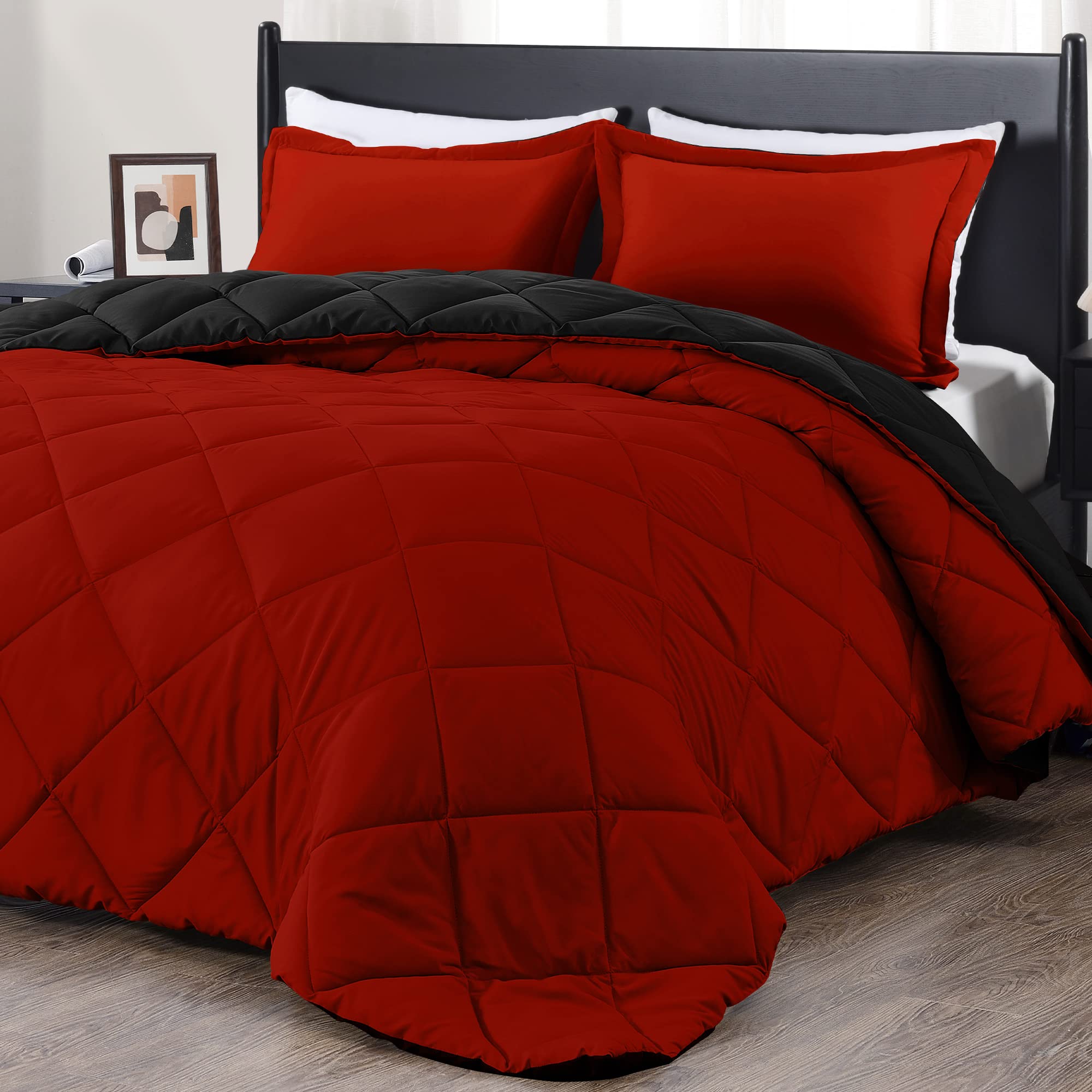 downluxe Twin Comforter Set - Red and Black Twin Comforter, Soft Bedding Sets for All Seasons - 2 Pieces - 1 Comforter (66"x92") and 1 Pillow Sham(20"x26")