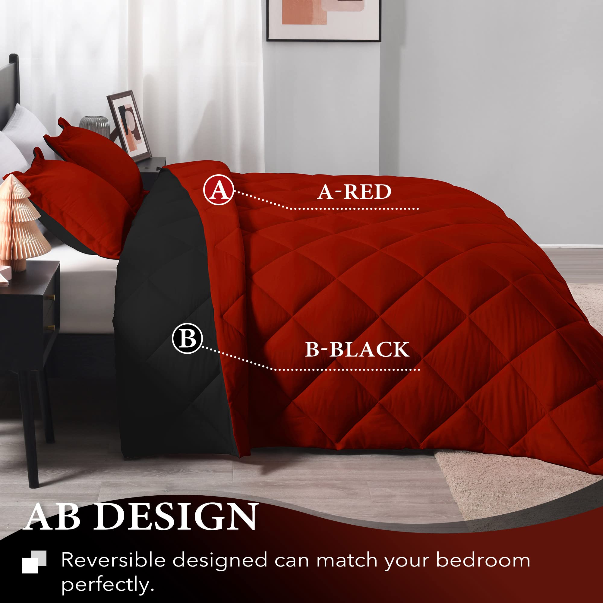 downluxe Twin Comforter Set - Red and Black Twin Comforter, Soft Bedding Sets for All Seasons - 2 Pieces - 1 Comforter (66"x92") and 1 Pillow Sham(20"x26")