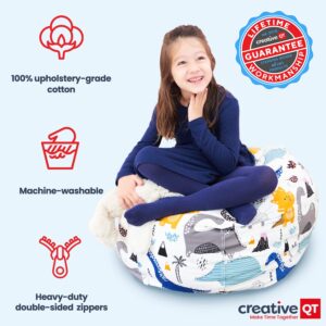 Creative QT Stuff ’n Sit Large 33’’ Bean Bag Storage Cover for Stuffed Animals & Toys – Gray Dandelion Print – Toddler & Kids’ Rooms Organizer – Beanbag Makes Great Plush Toy Hammock Alternative