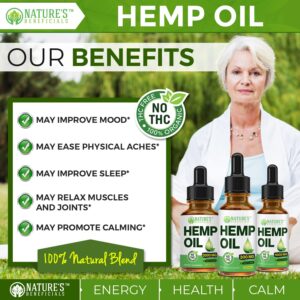 NATURE'S BENEFICIALS Organic Hemp Oil Extract Drops, 500mg - Omega Fatty Acids 3 6 9, Non-GMO Ultra-Pure & CO2 Extract Drops