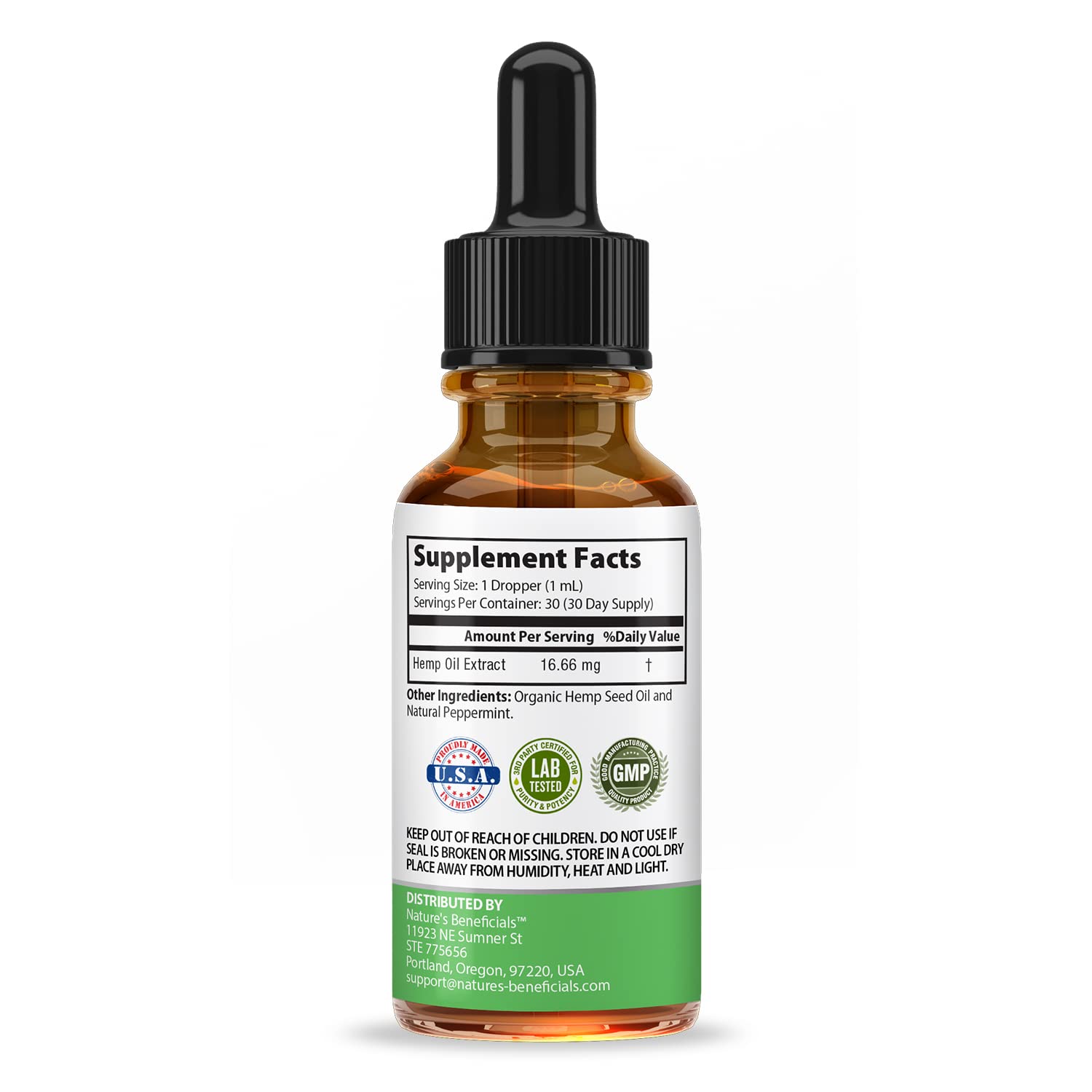 NATURE'S BENEFICIALS Organic Hemp Oil Extract Drops, 500mg - Omega Fatty Acids 3 6 9, Non-GMO Ultra-Pure & CO2 Extract Drops