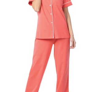 PajamaGram Cotton Womens Pajama Sets - Summer Pajamas for Women, Coral, M 10-12