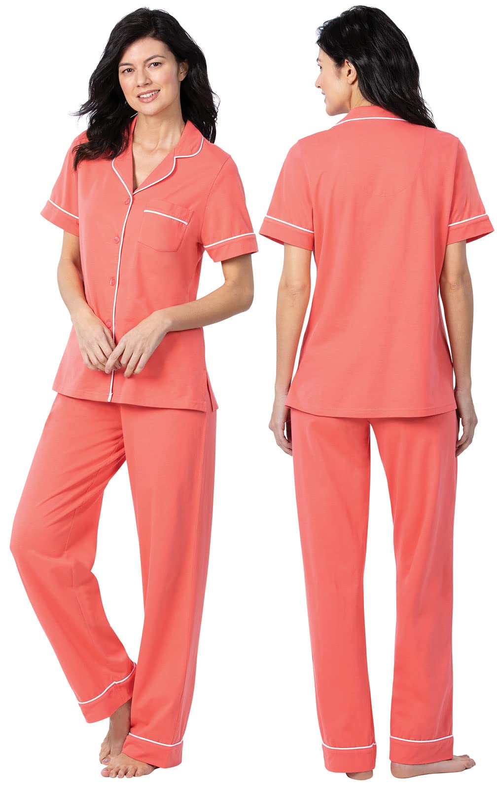 PajamaGram Cotton Womens Pajama Sets - Summer Pajamas for Women, Coral, M 10-12